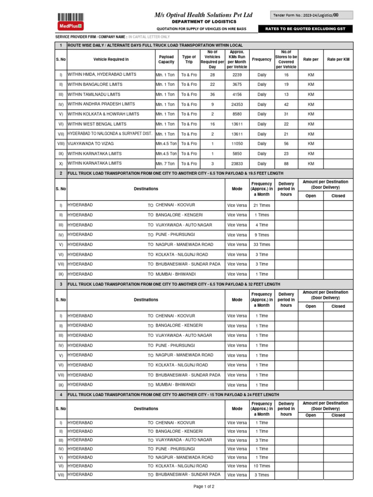 Transportation Tender Form | PDF | Cargo | Vehicles
