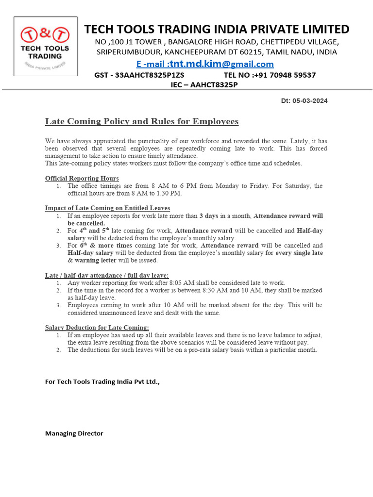 T&T Punctuality Deduction Policy | PDF | Business T&T Punctuality Deduction Policy | PDF | Business