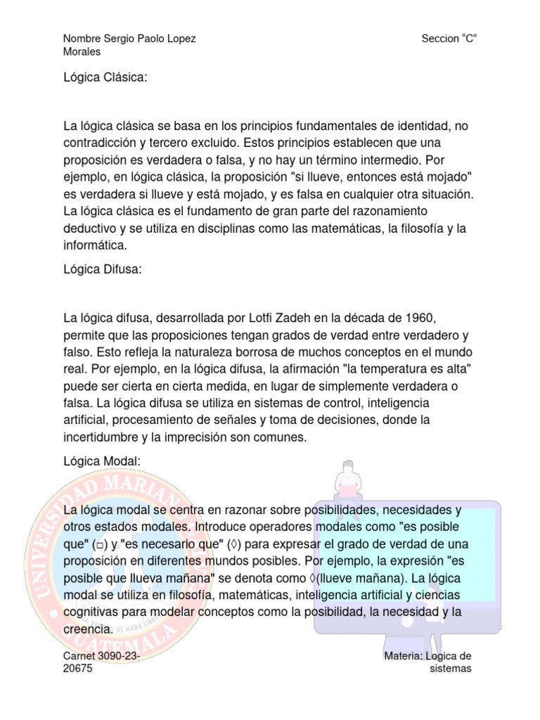 Tipos de Lógica en Sistemas | PDF | Proposición | Lógica