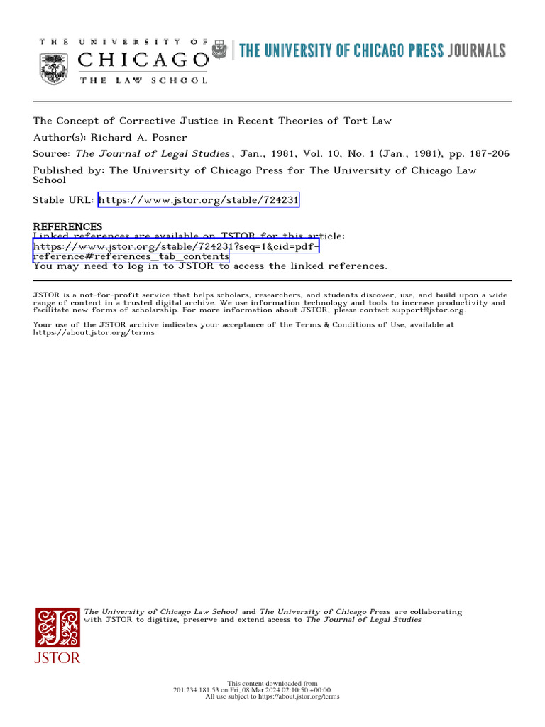 Posner ConceptCorrectiveJustice 1981 | PDF | Justice | Crime & Violence