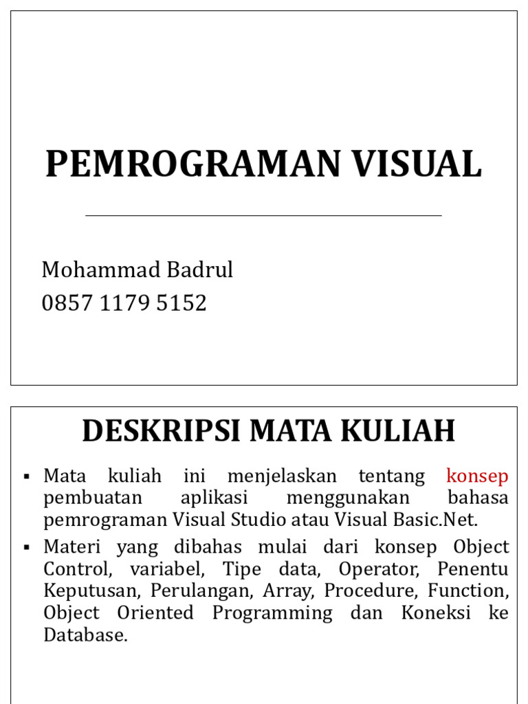 Panduan Kuliah Pemrograman Visual | PDF