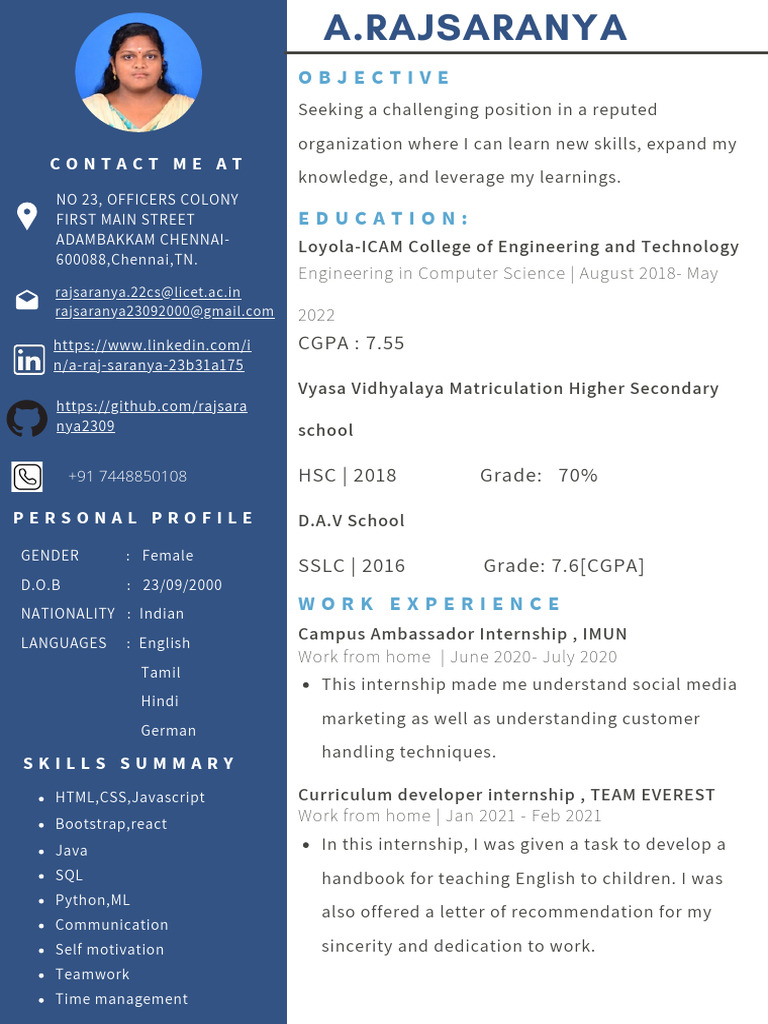 Raj Saranya Resume 06 | PDF | Java Script | World Wide Web