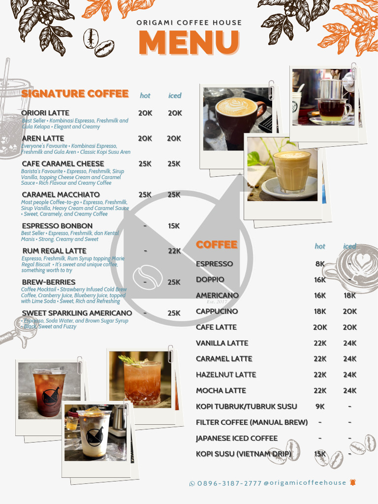 White Orange Blue Simple Illustrated Beverage Menu | PDF | Coffee | Caramel