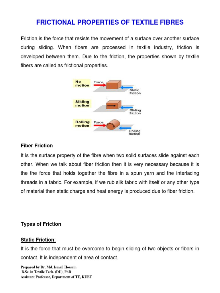 Frictional Properties of Textile Fibers | PDF | Textiles | Yarn