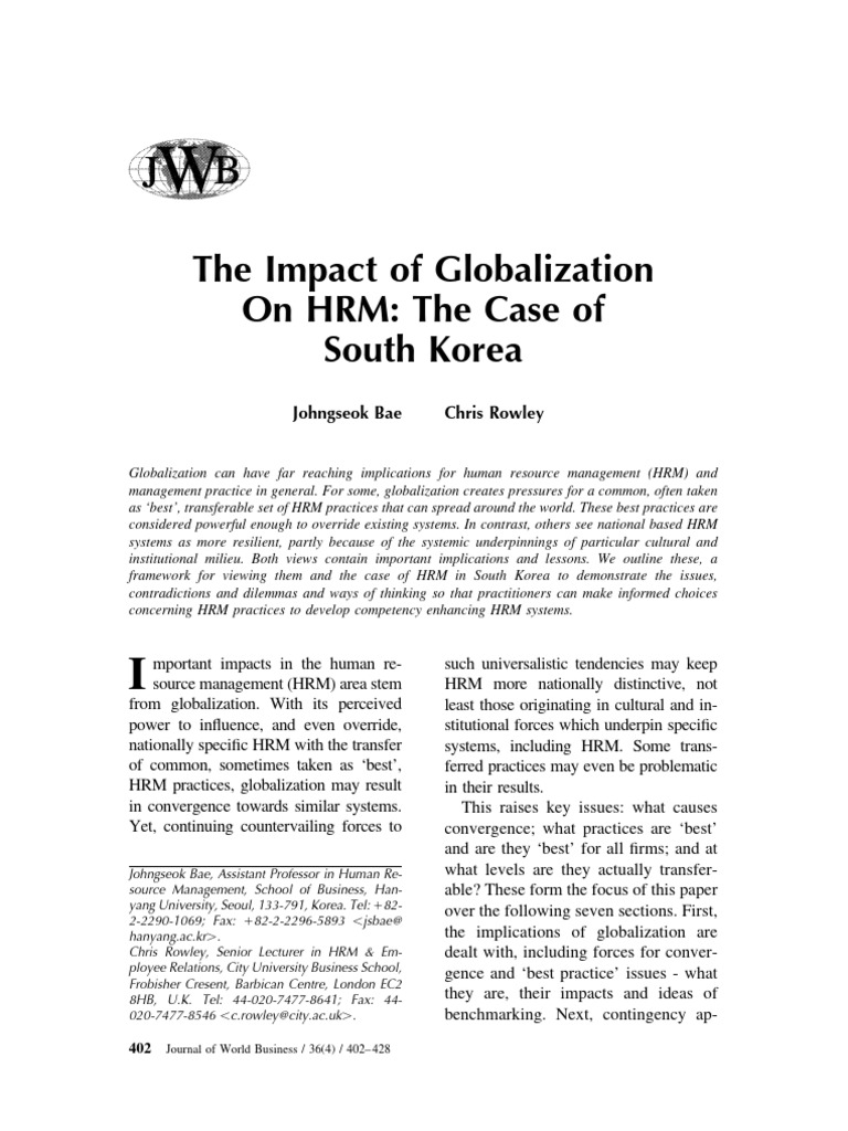 Globalization's Effects on HRM in Korea | PDF | Human Resource ...