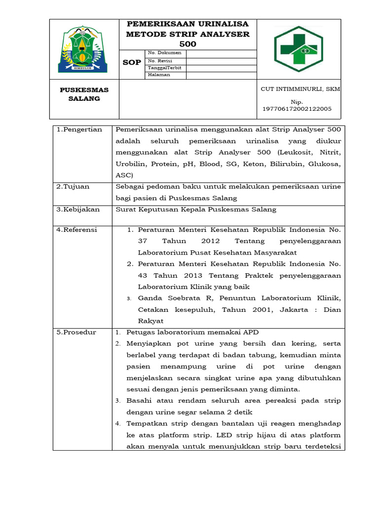 Prosedur Pemeriksaan Urinalisa di Puskesmas | PDF | Teknologi & Rekayasa