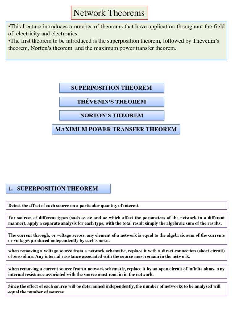 Electrical Network Theorems | PDF | Electrical Network | Electronic Engineering