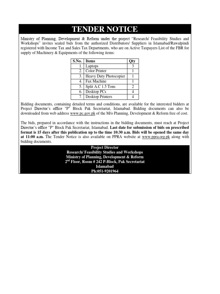 Tender Notice TC | PDF | Business | Economies