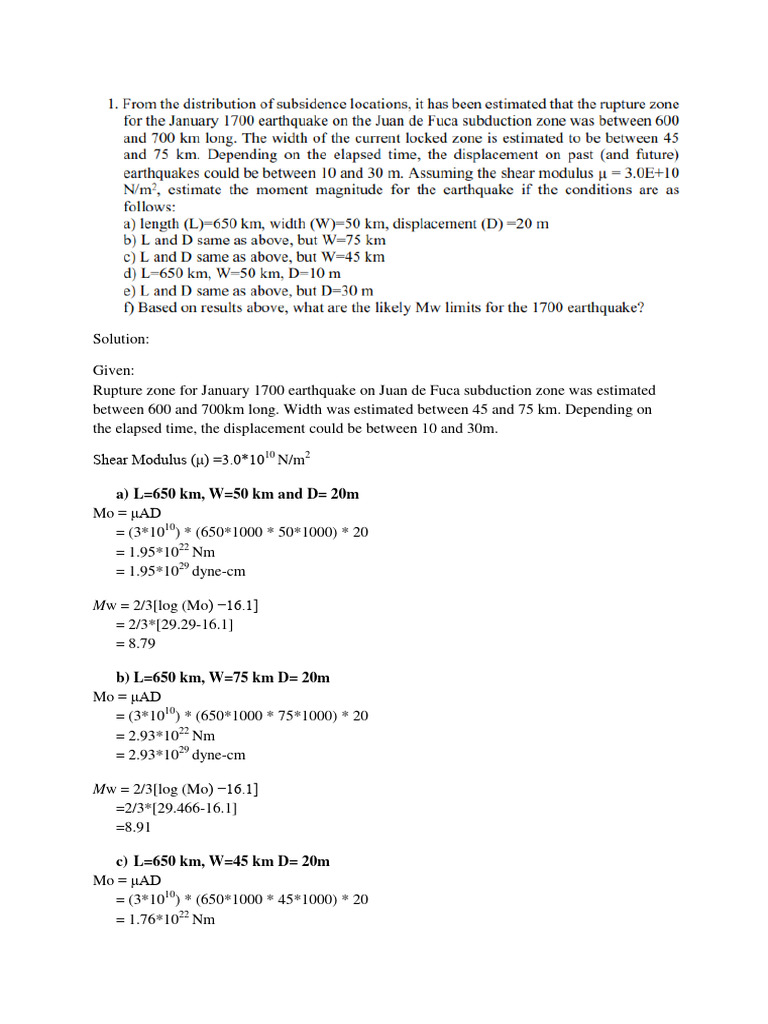 Assigment On Moment Calculation ME07606 - 1 | PDF | Earthquakes ...
