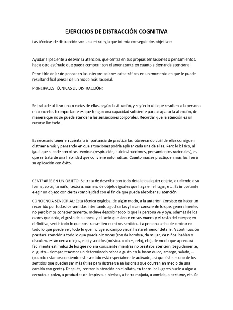 Ejercicios de Distracción Cognitiva | PDF | Atención | Las emociones