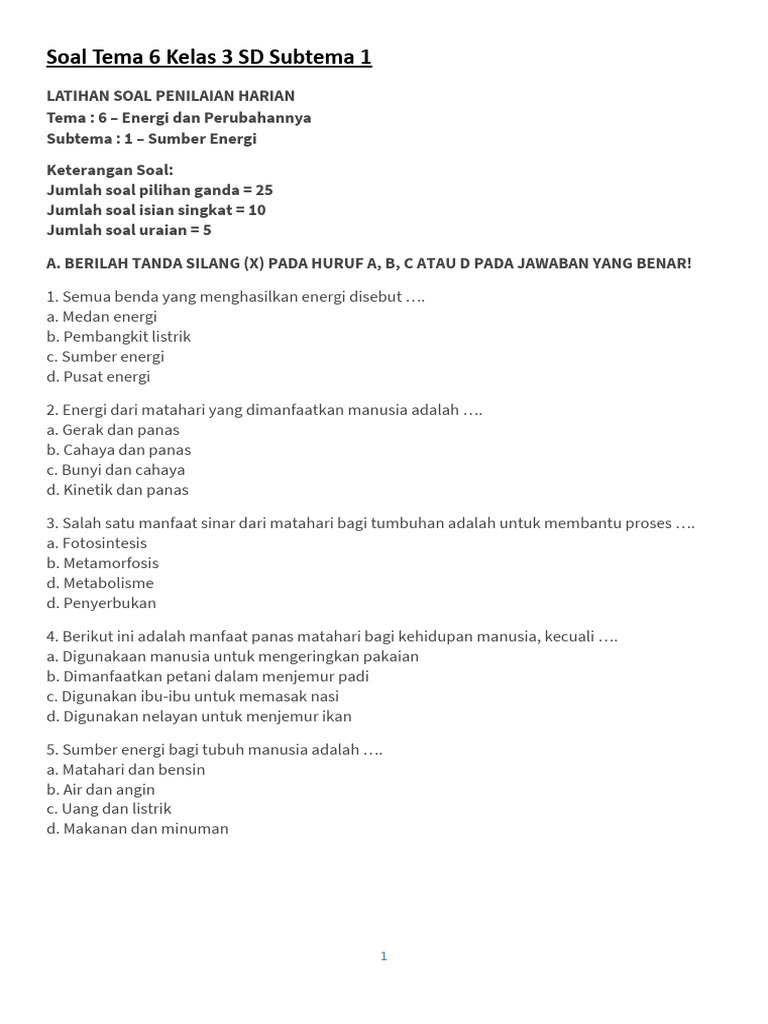 Soal Tema 6 Kelas 3 SD Subtema 1 | PDF | Perjalanan | Kajian Bahasa Asing