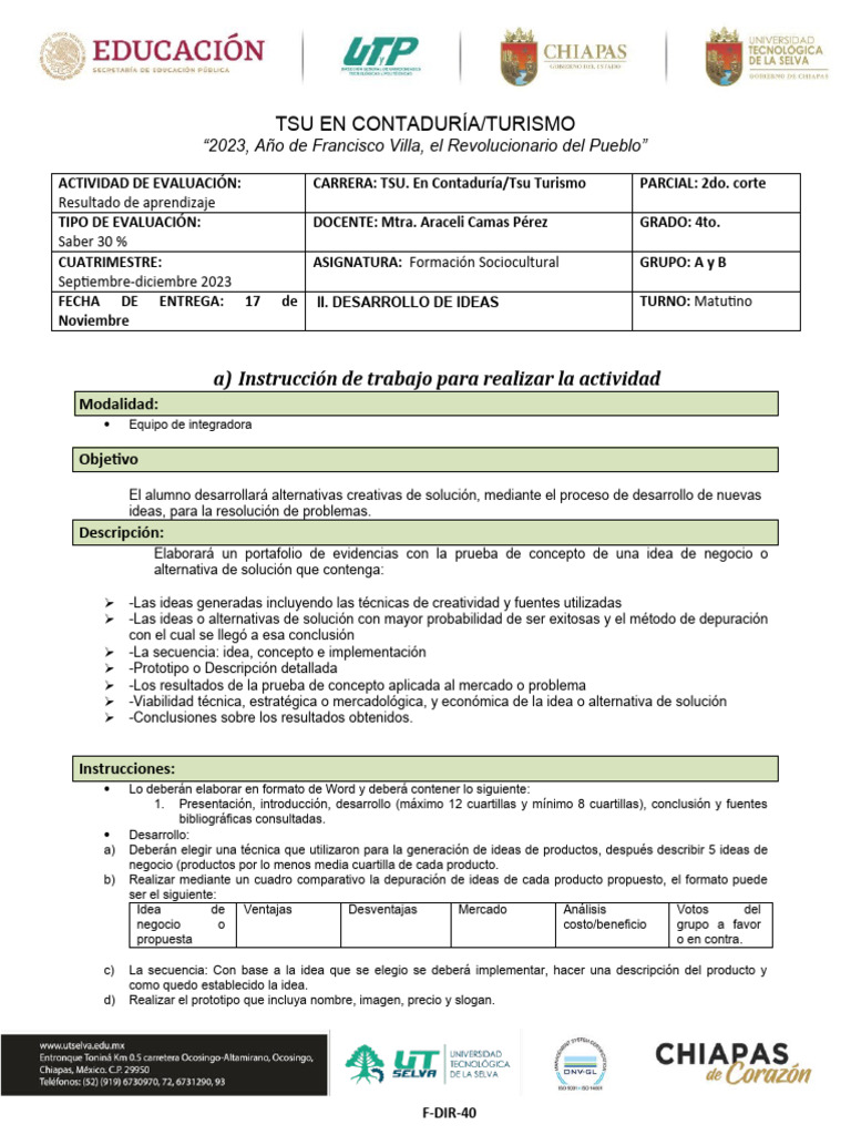 Evaluación de Ideas de Negocio TSU | PDF | Evaluación