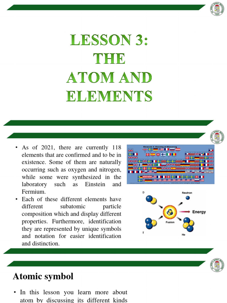 Lesson 3 Atoms and Elements | PDF