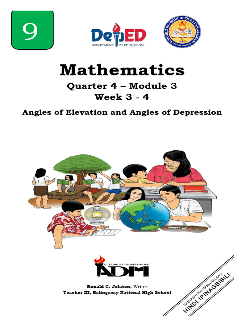 Math9 Q4 Module 3 Week 3 4 Angles of Elevation and Angles of Depression 1 | PDF | Trigonometric ...