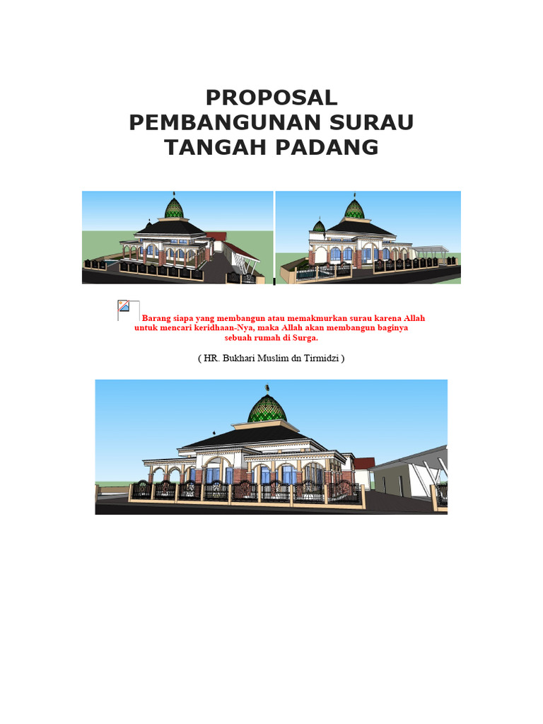Proposal Pembangunan Surau Tangah Padang | PDF