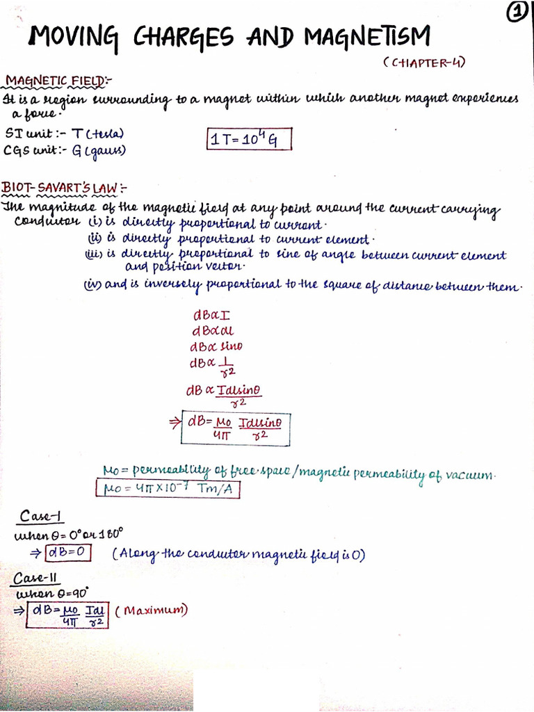 Class 12 Physics Handwritten Notes On Chapter 4 (Magnetism and Matter ...