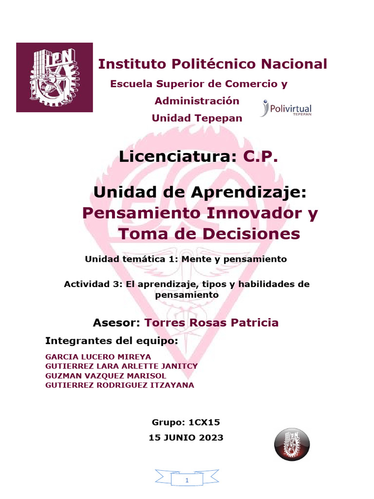Gutiérrez Itzayana Act3 Mente y Pensamiento. | PDF | Aprendizaje | Pensamiento