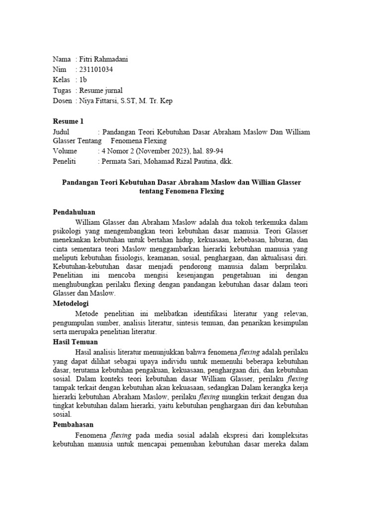 Resume Kebutuhan Dasar Manusia | PDF | Pengembangan Diri | Sains ...