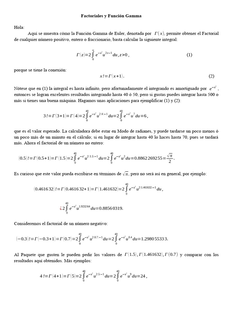 Factoriales y Función Gamma | PDF | Integral | Física