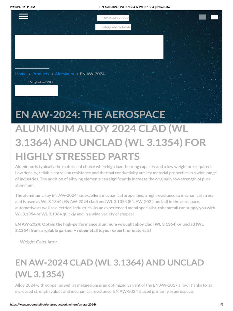 EN AW-2024 WL 3.1354 & WL 3.1364 - Robemetall | PDF