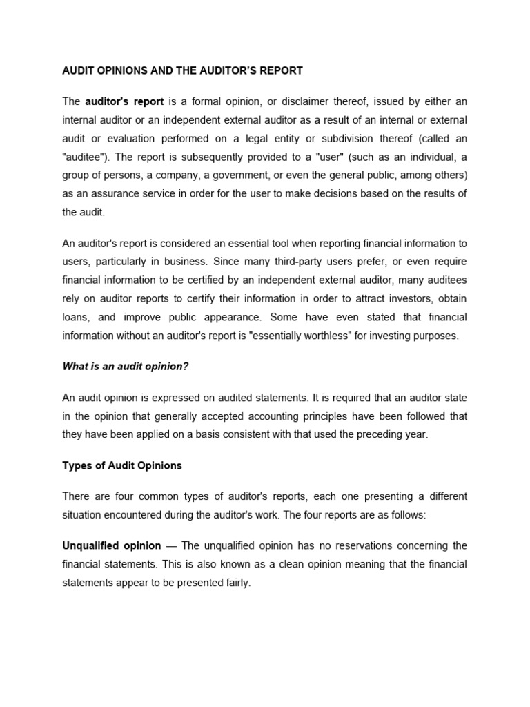 Audit Opinions and Reports | PDF | Auditor's Report | Financial Audit