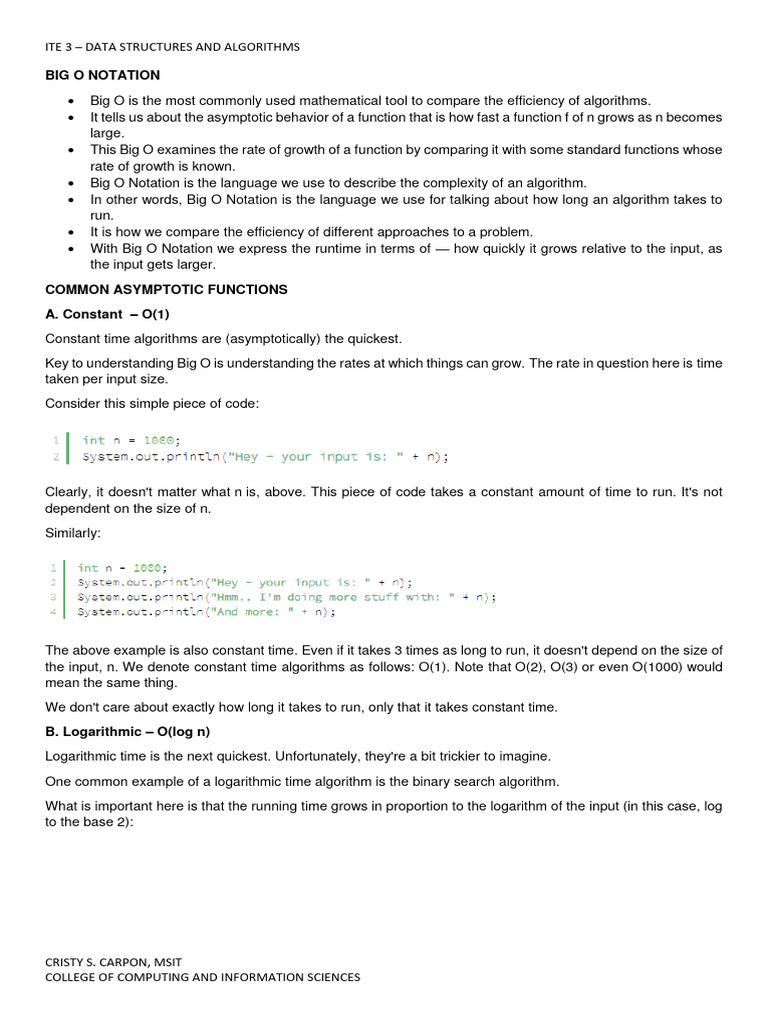BIG O NOTATION and ABSTRACT DATA TYPES | PDF | Time Complexity | Data Type BIG O NOTATION and ABSTRACT DATA TYPES | PDF | Time Complexity | Data Type