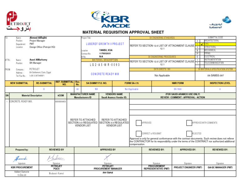 Material Requisition Approval Sheet: LG2-A5-MR-0093 | PDF | Business