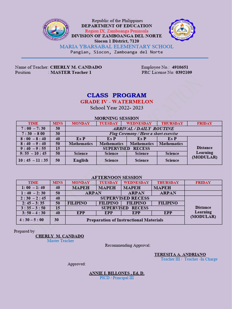 Class Program 2022 2023 Pdf