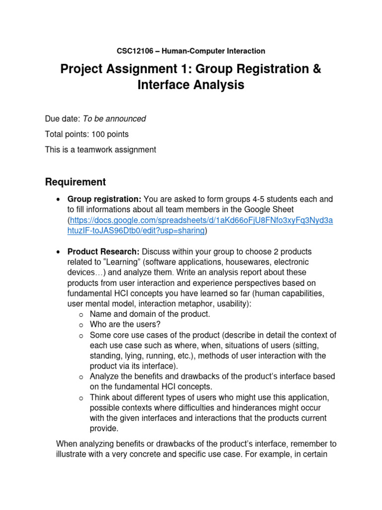 Project Assignment 1: Group Registration & Interface Analysis | PDF | Human–Computer Interaction ...