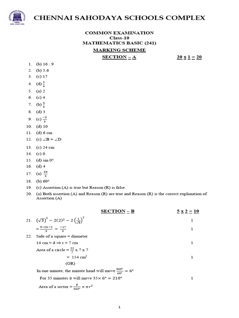 Maths Basic - 10th - Set C KEY | Download Free PDF | Mathematics | Elementary Mathematics