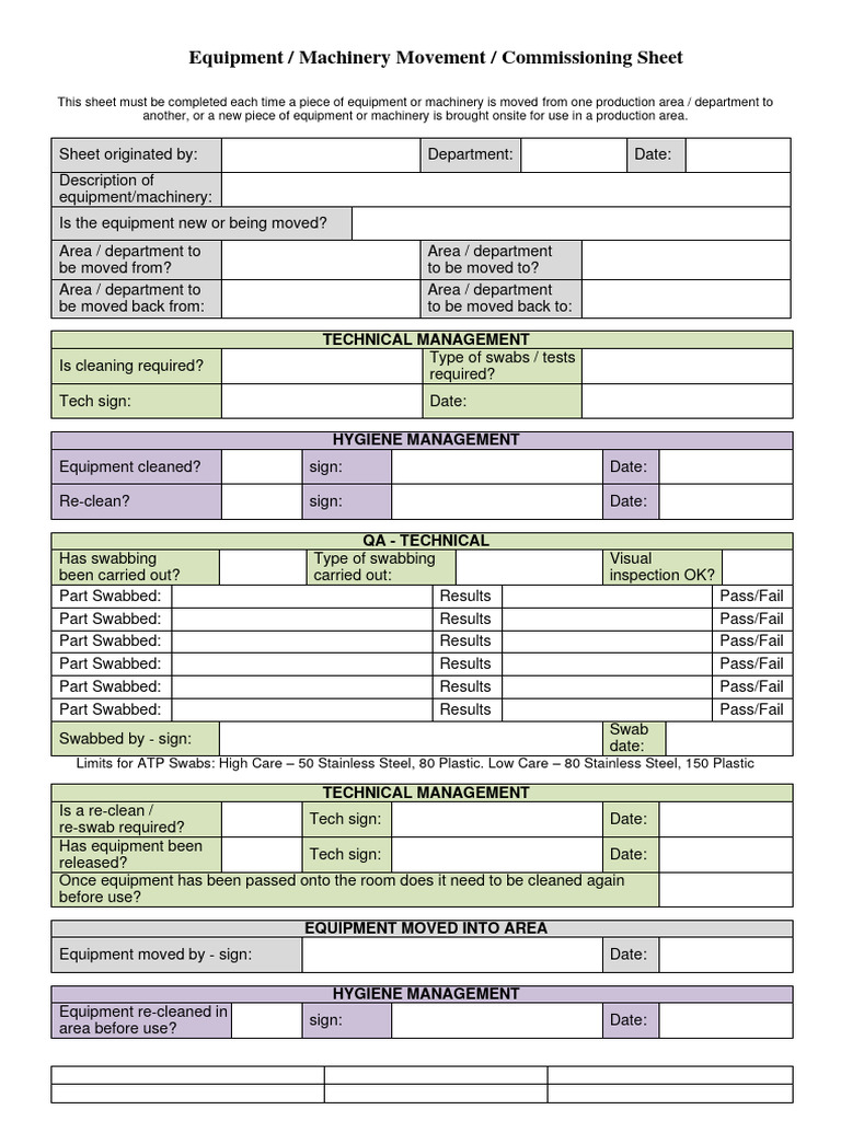 Equipment or Machinery Movement and Commissioning Form | PDF