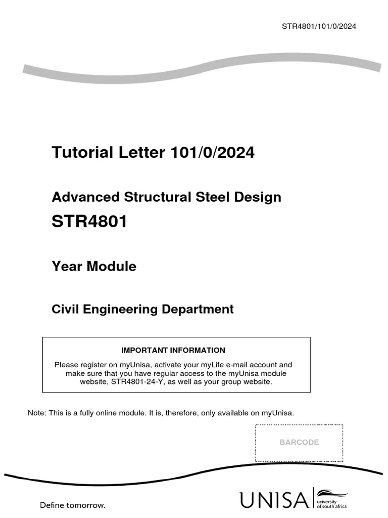 Tutorial Letter 101/0/2024: Advanced Structural Steel Design | PDF ...
