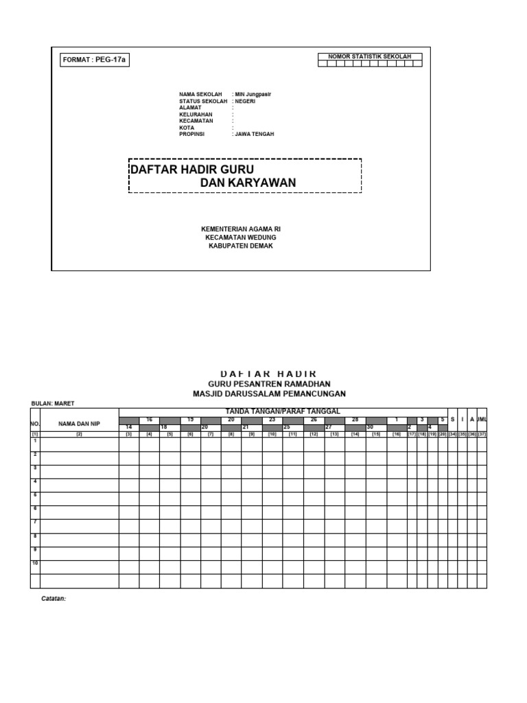 Contoh Absensi Guru Di Sekolah | PDF