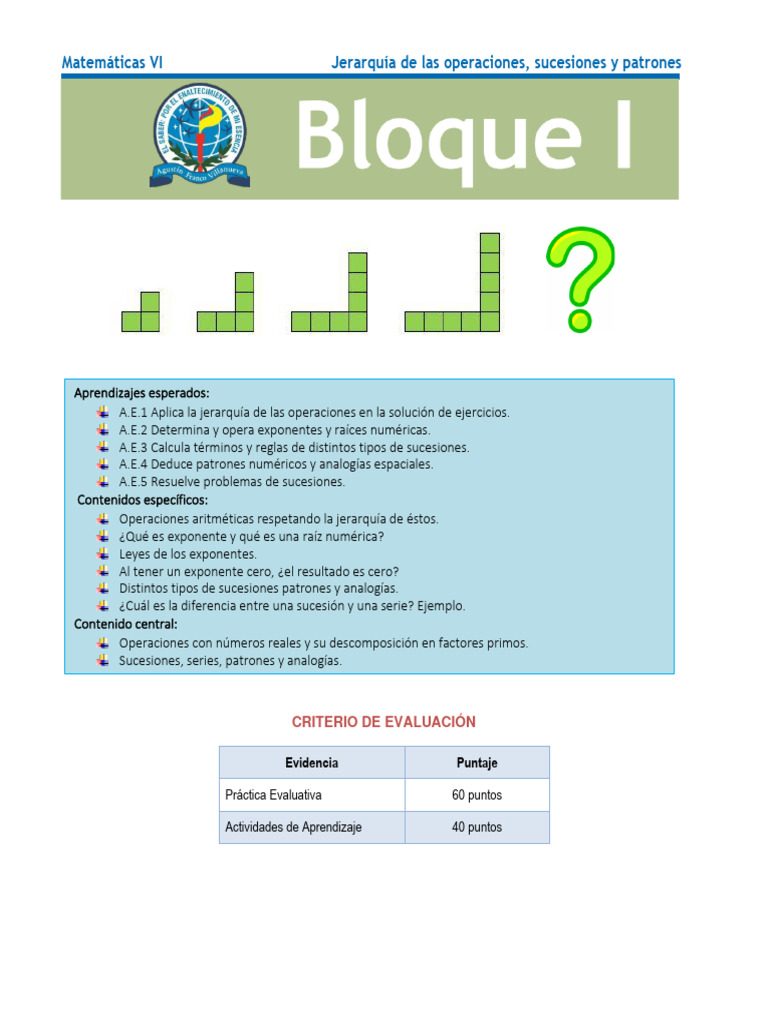 Bloque 1 Matemáticas VI | PDF | Secuencia | Exponenciación