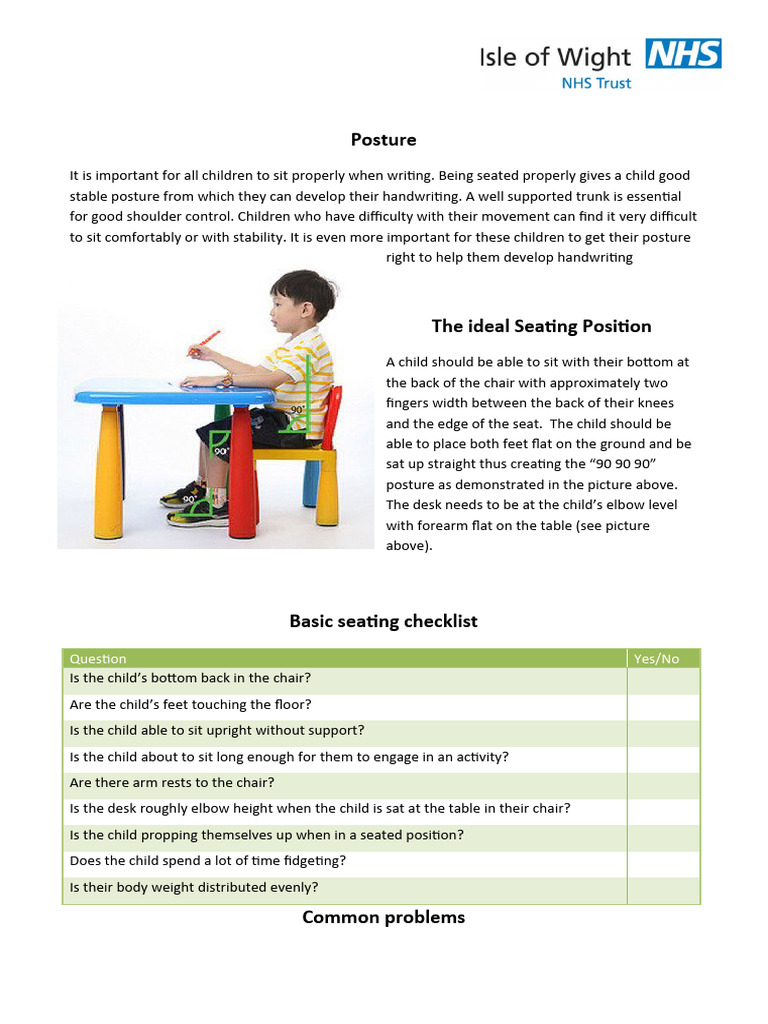 Basic Seating Checklist | PDF | Chair