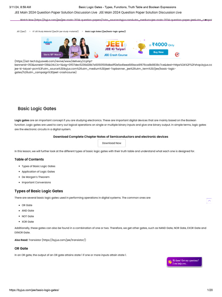 Basic Logic Gates - Types, Functions, Truth Table and Boolean ...