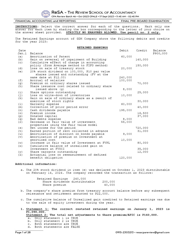 ReSA B46 FAR Final PB Exam Questions Answers Solutions | Download Free ...