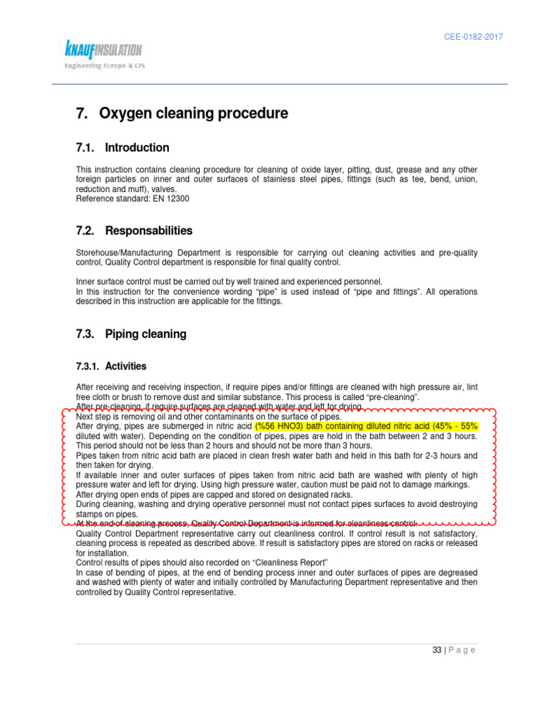 Oxygen Line Cleaning (Owner Document) | PDF | Pipe (Fluid Conveyance ...