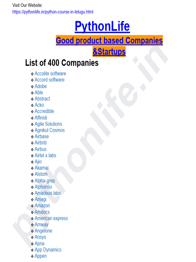 Product Based Companies & Startup | Download Free PDF | Companies ...