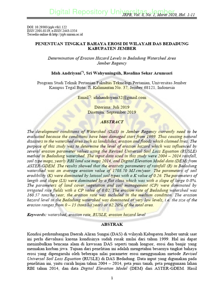 F. TP - Jurnal - Idah Andriyani - Penentuan Tingkat Bahaya Erosi | PDF ...