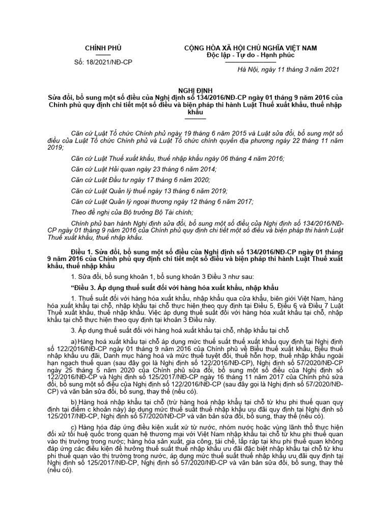 Nghi Dinh 18 2021 ND CP Chinh Phu | PDF