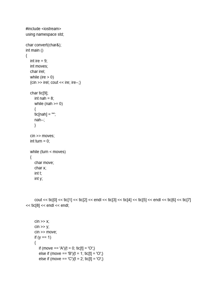 Tic-Tac-Toe Game Logic in C++ | PDF | Computer Programming | C++