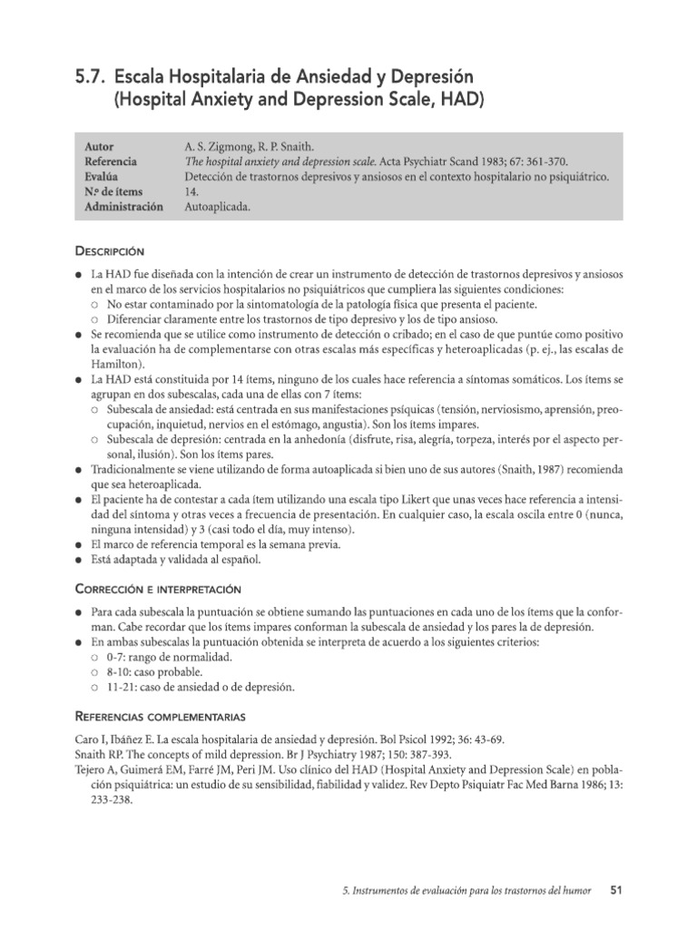 Escala HADS: Evaluación de Ansiedad y Depresión | PDF | Depresión ...