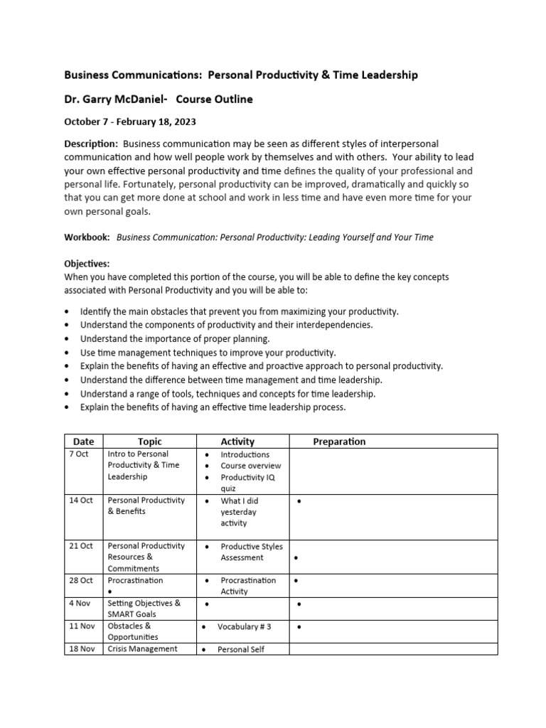 Biz Comm3 Syllabus - Oct 2022-2 | PDF | Leadership | Communication