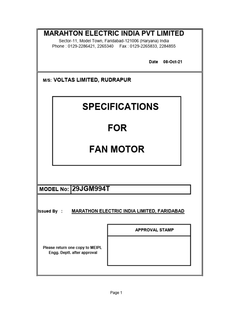 Spec Sheet 29jgm994t | PDF | Electric Motor | Alternating Current