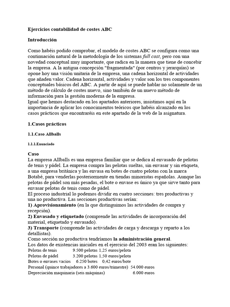 Ejercicio modelo ABC de contabilidad de costes | PDF