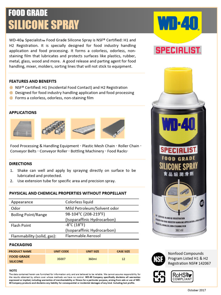 WD-40 Specialist Food Grade Silicone TDS | PDF | Silicone | Alkane