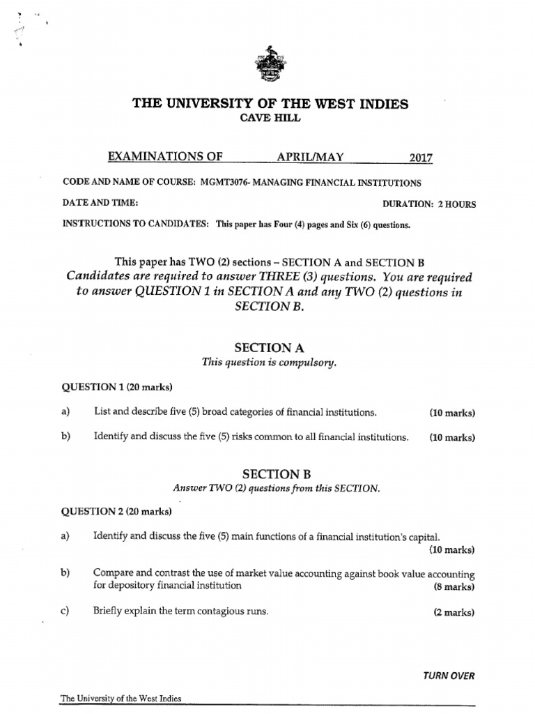 BAC 310 Management of Financial Institutions Past Papers 9 | PDF