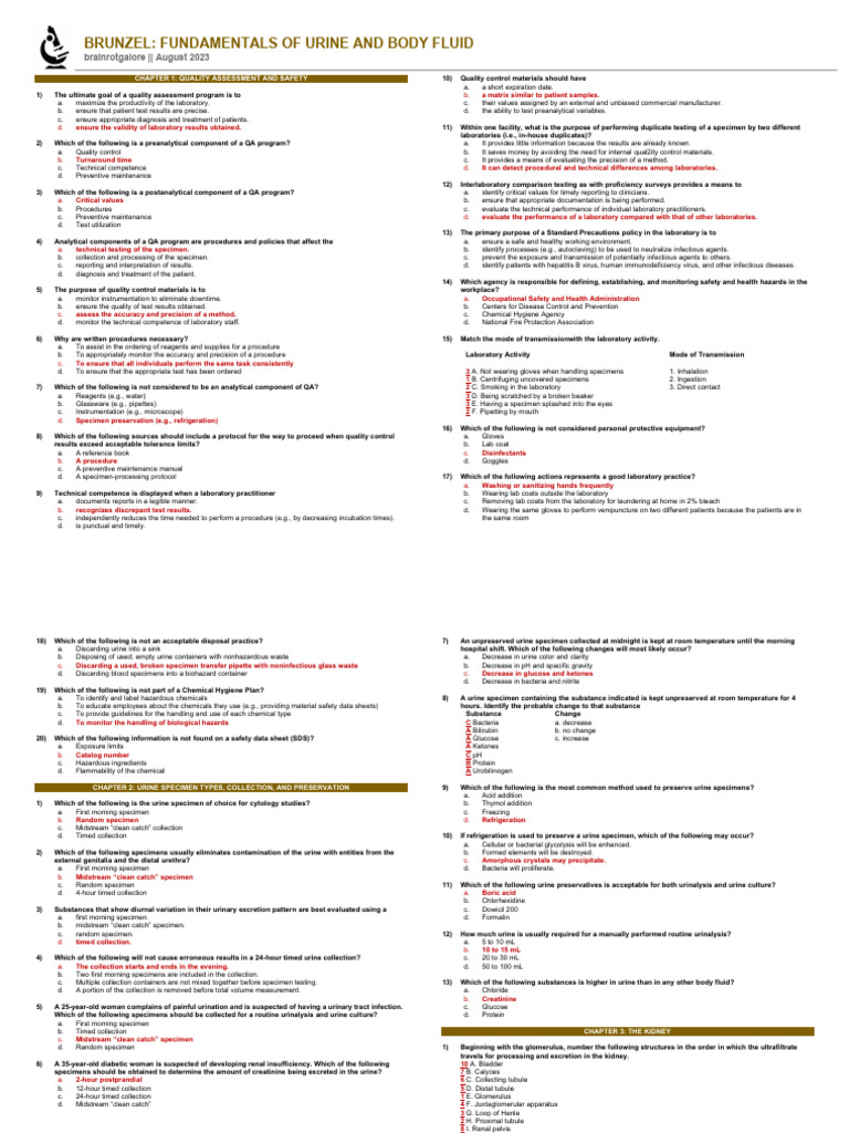 Brunzel Assessment Questions With Answer | PDF | Kidney | Animal Anatomy