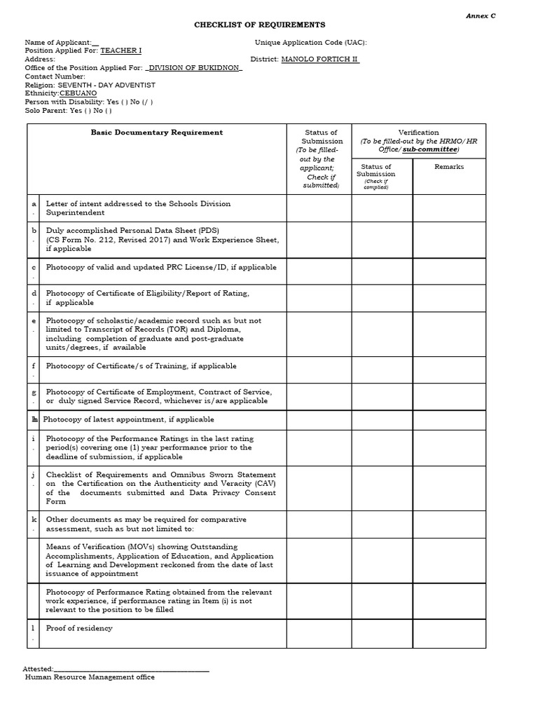 Annex C Checklist of Requirements and Omnibus Sworn Statement | PDF ...